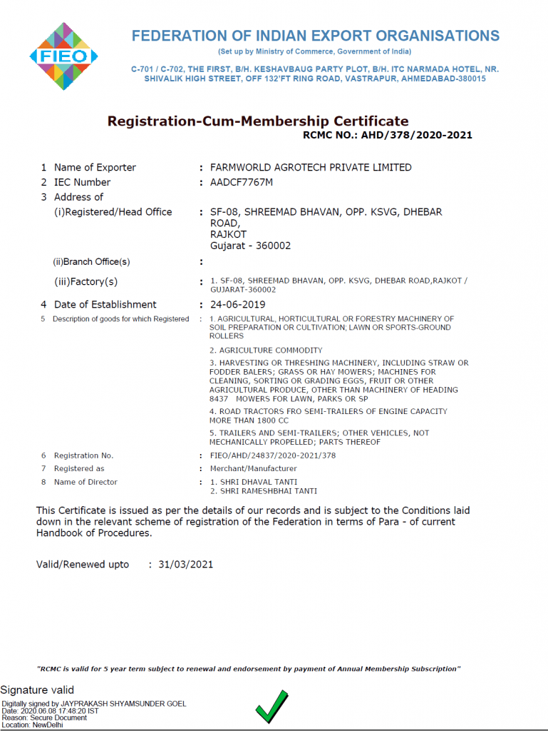 Awards and Credentials - (Farmworld Agrotech - India)